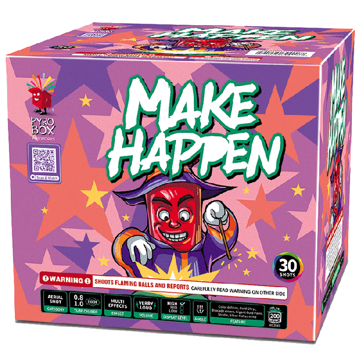 MAKE HAPPEN | 30 Shot 200 Gram Multi Shot Aerail by Pyro Box Fireworks
